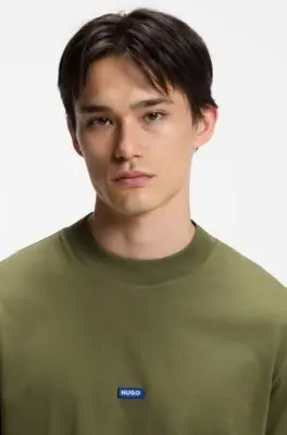 Hugo Cotton-jersey T-shirt With Blue Logo Patch