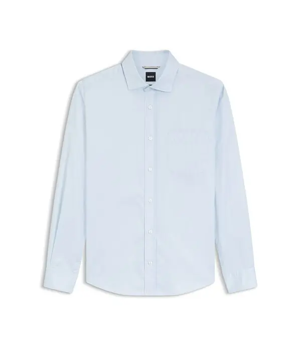 BOSS Casual-fit Cotton Shirt With Spread Collar - Light Blue