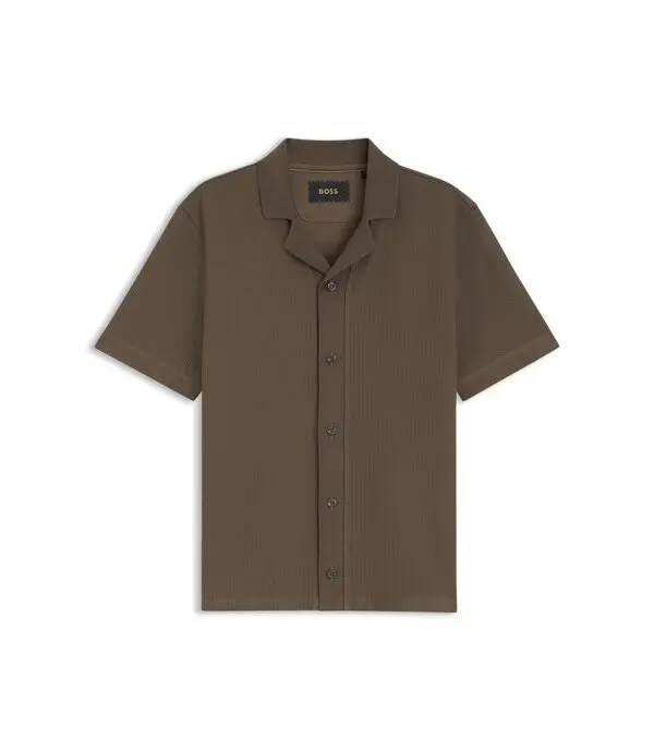 BOSS Regular-fit Shirt In Textured Cotton - Brown