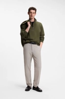 BOSS Zipper Neck Sweatshirt In Structured Cotton