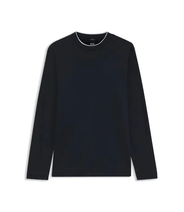 BOSS Long-sleeved T-shirt In Mercerized Cotton With Contrast Trim