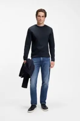 BOSS Long-sleeved T-shirt In Mercerized Cotton With Contrast Trim