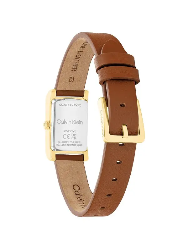 Calvin Klein Rectangular Sunray Dial Leather Strap Watch