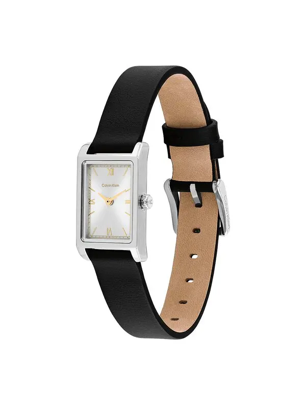 Calvin Klein Rectangle Sunray Dial Leather Strap Watch