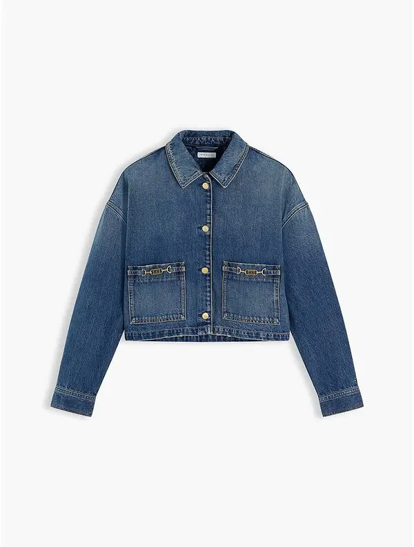 Tommy Hilfiger Cropped Denim Jacket With Horsebit Hardware