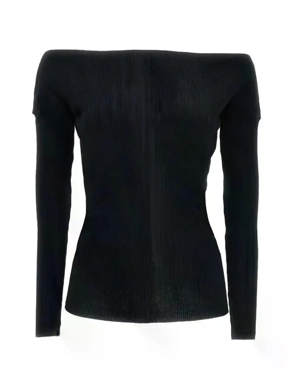 P.a.r.o.s.h Ribbed Off-shoulder Long Sleeve Sweater - Black