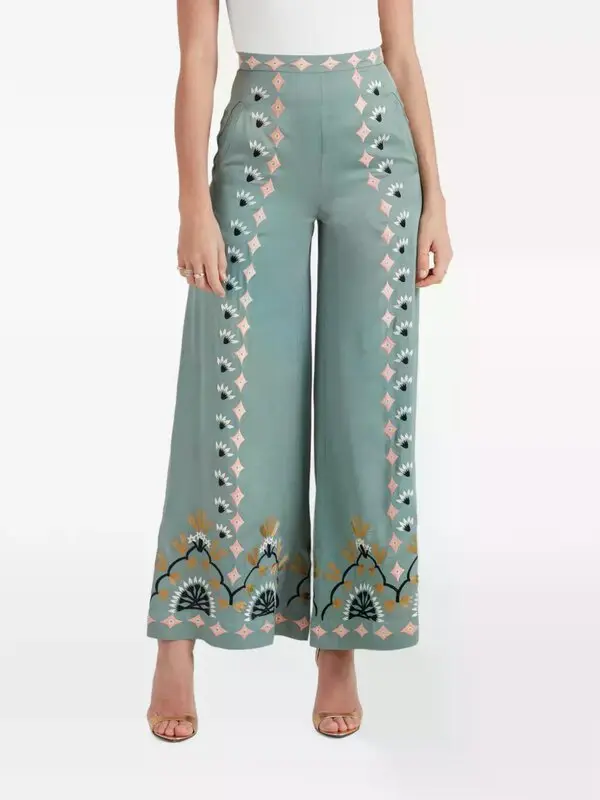 TEMPERLEY LONDON Rosalba Embroidered Wide-leg Trousers - Green
