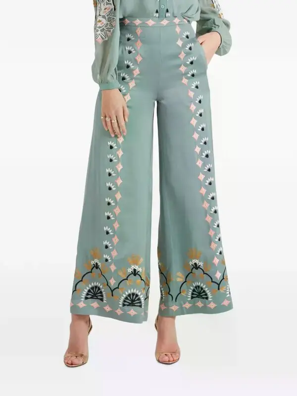 TEMPERLEY LONDON Rosalba Embroidered Wide-leg Trousers - Green