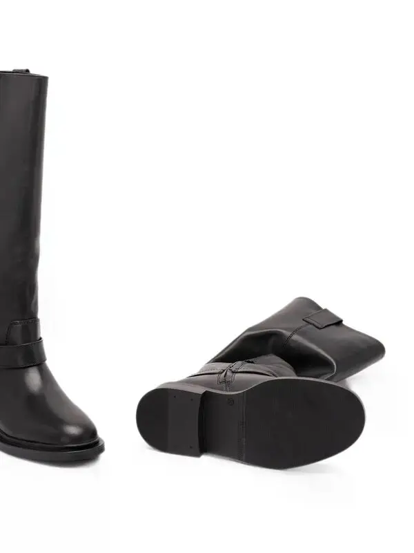 TWINSET Logo Plaque Buckled Knee High Boots