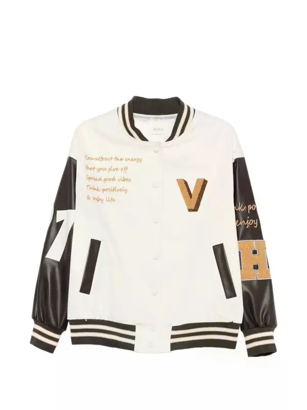 VICOLO Patch Detail Varsity Jacket - Neutrals