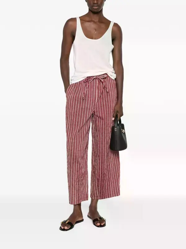 VICOLO Burgundy Vertical Stripe Wide Leg Cropped Trousers