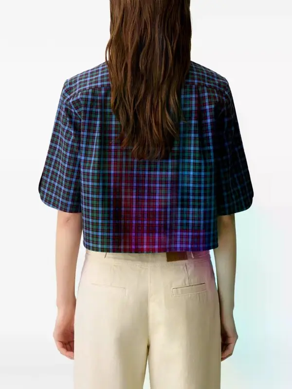 Claudie Pierlot Checked Pussy-bow Cropped Shirt - Green