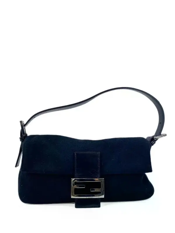 Fendi Suede Baguette Shoulder Bag - Black