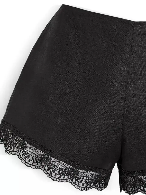 Staud Linen Lace-trimmed High-waisted Shorts - Black