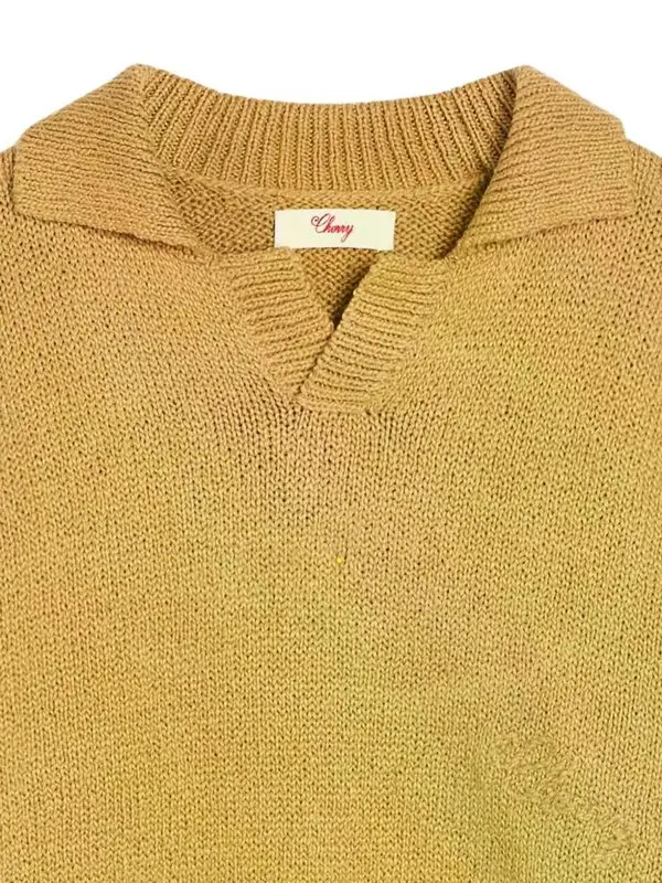 CHERRY LA Ribbed-knit Polo-collar Jumper