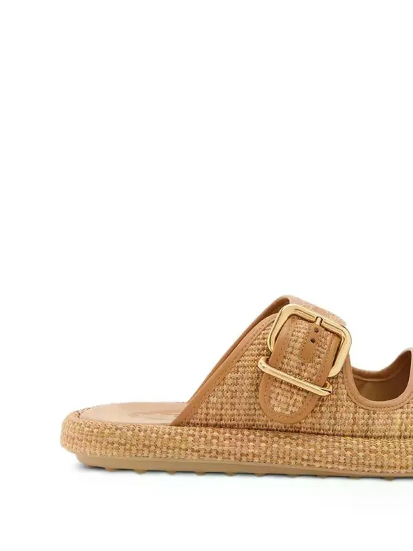 TOD'S Buckle Detail Woven Raffia Sandals