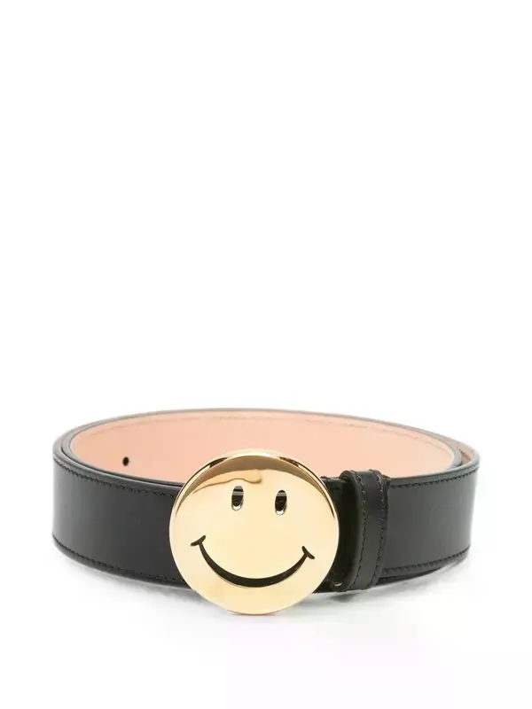 Moschino Smiley Face Buckle Leather Belt - Black