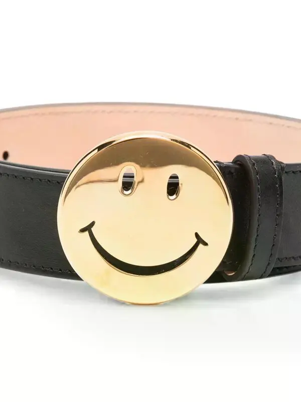 Moschino Smiley Face Buckle Leather Belt