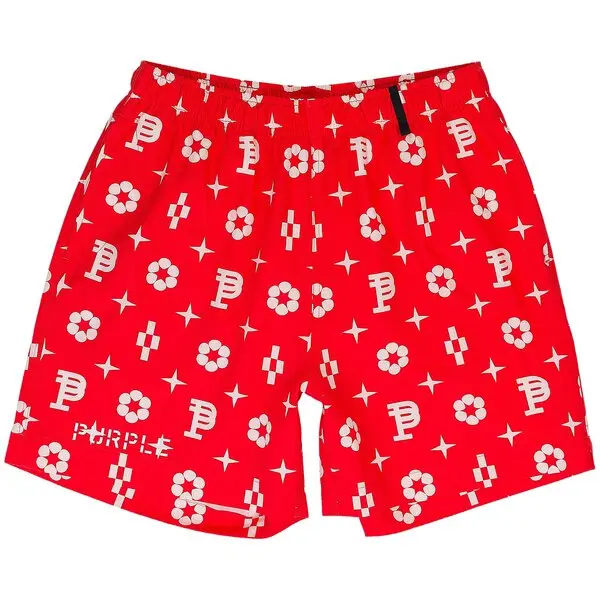 PURPLE BRAND Printed All Round Monogram Shorts - Red