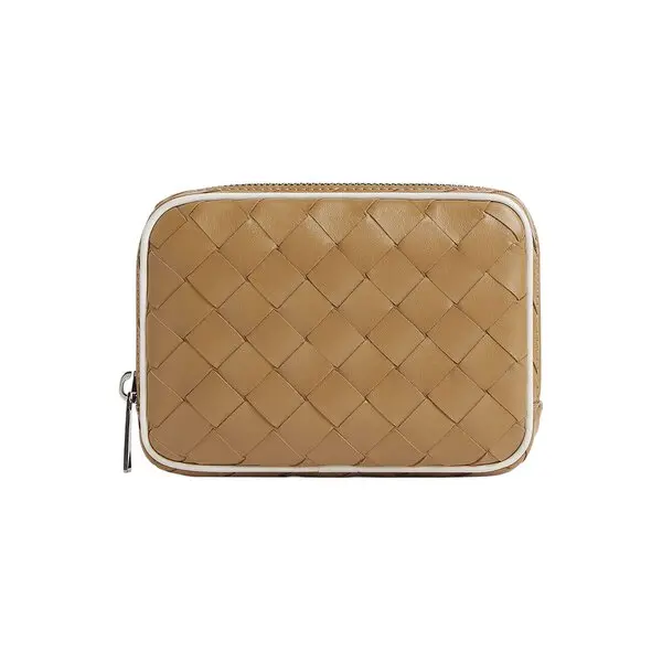 Bottega Veneta Intrecciato Teen Zipped Pouch 'dark Praline/white - Tan