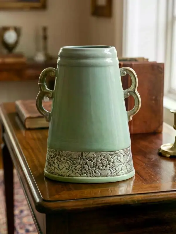 ENZO DE GASPERI Floral-embossed Twin-handle Vase