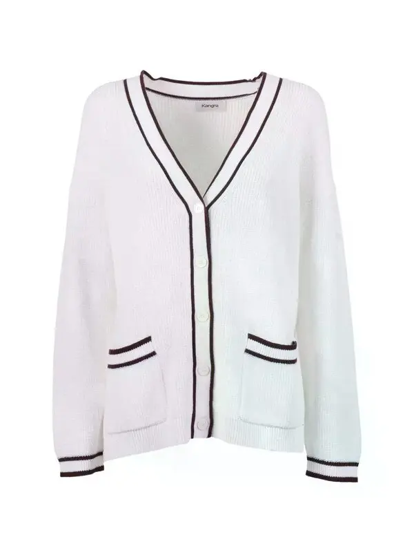 KANGRA Sequin-embellished Striped Trim Cardigan