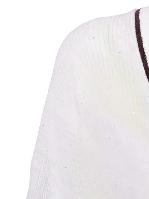 KANGRA Sequin-embellished Striped Trim Cardigan