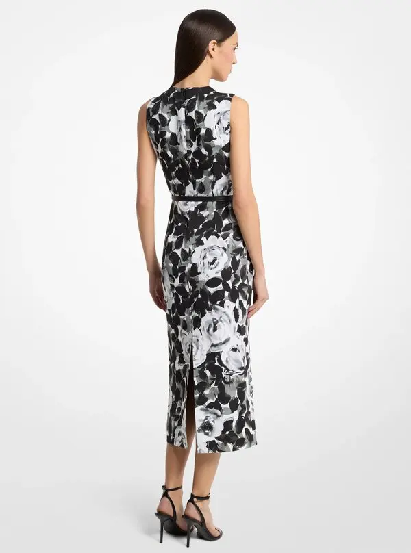 Michael Kors Rose Print Stretch Cady Belted Sheath Dress