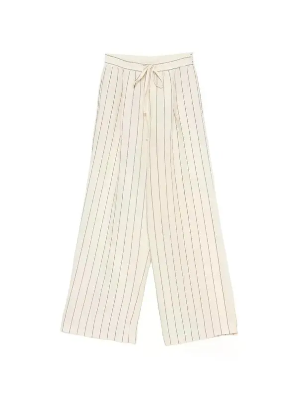 VICOLO Pinstriped Wide Leg Drawstring Waist Pants