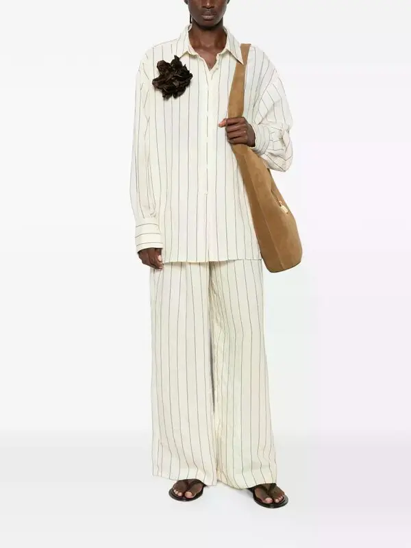 VICOLO Pinstriped Wide Leg Drawstring Waist Pants