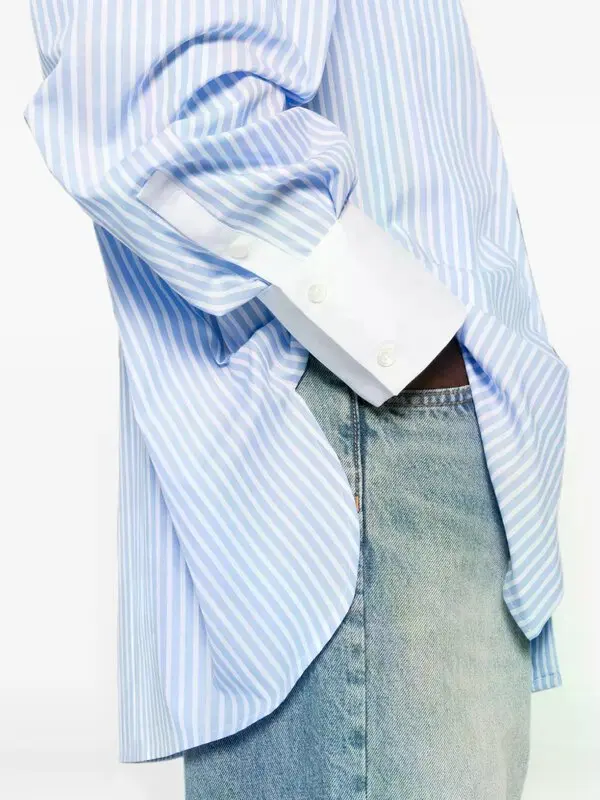 VICOLO Vertical Stripe Contrast Cuff Shirt