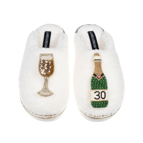 LAINES LONDON Embellished Champagne Bottle And Glass Slippers - White
