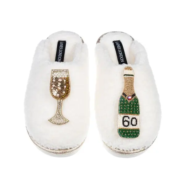 LAINES LONDON Embellished Champagne Bottle & Glass Slipper - White