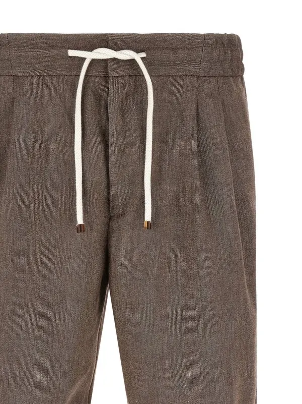 Brunello Cucinelli Linen And Wool Chevron Weave Bermuda Shorts - Brown