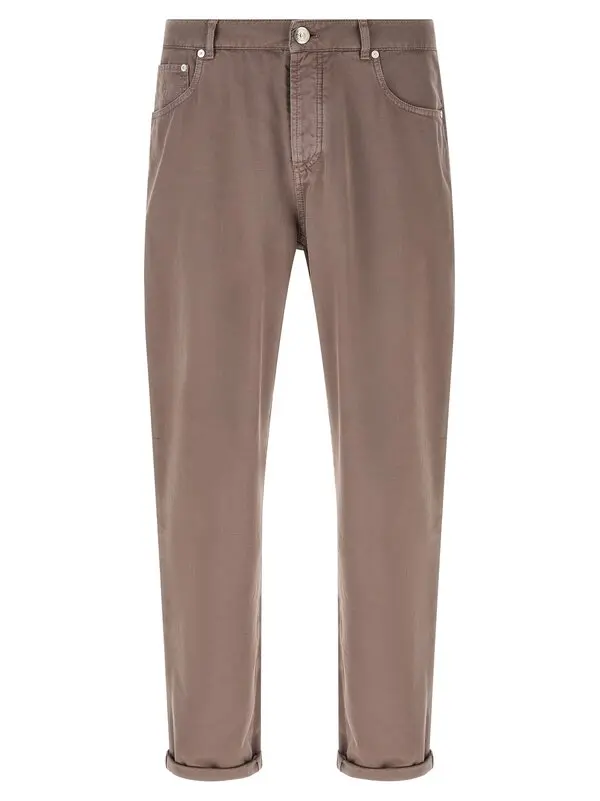Brunello Cucinelli Straight Leg Garment-dyed Cotton Trousers - Brown