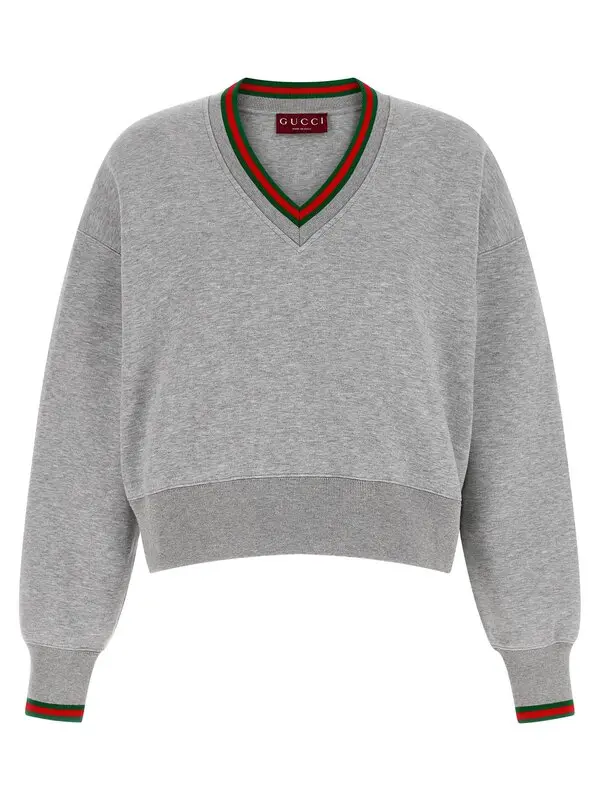 Gucci Mélange Cotton Jersey Sweatshirt With Web Piping - Gray