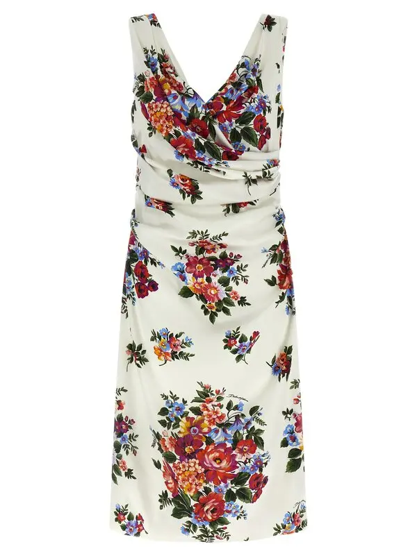 Dolce & Gabbana Mazzo Di Fiori' Print Cotton Bustier Midi Dress - White
