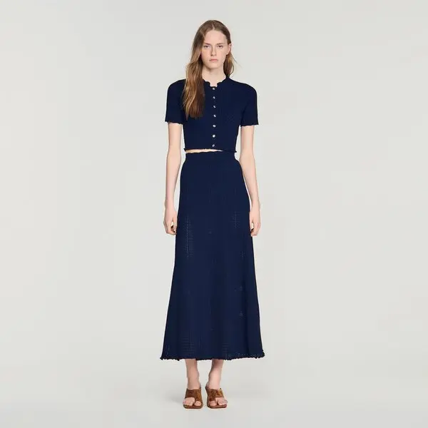 Sandro Pointelle Knit Maxi Skirt