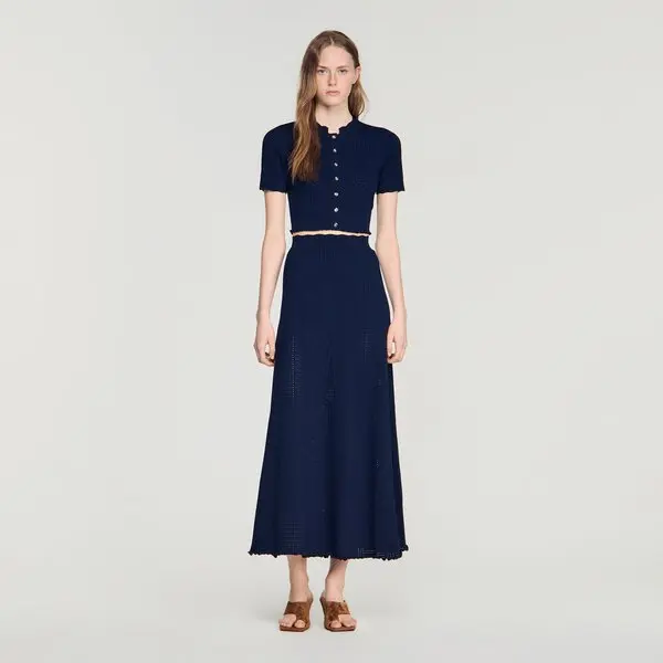 Sandro Pointelle Knit Maxi Skirt