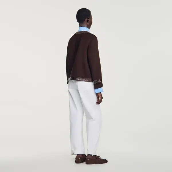 Sandro Short Coat With Lambskin And Metal Buckle Details