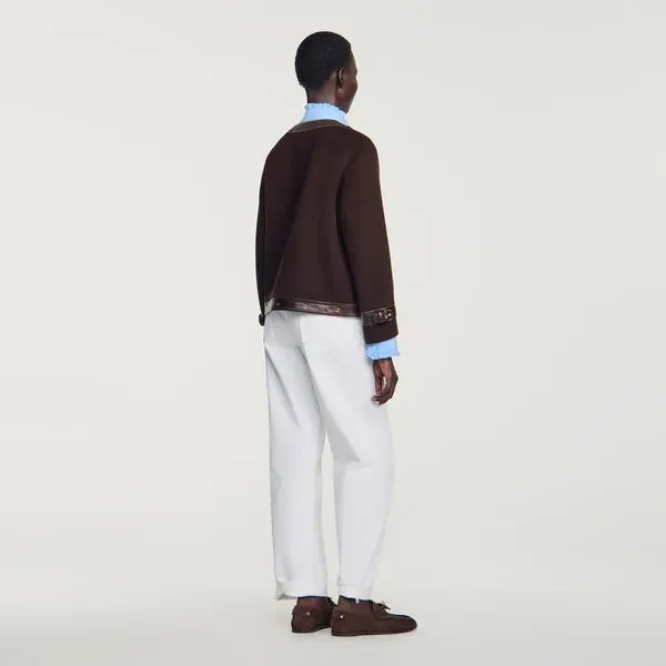 Sandro Short Coat With Lambskin And Metal Buckle Details