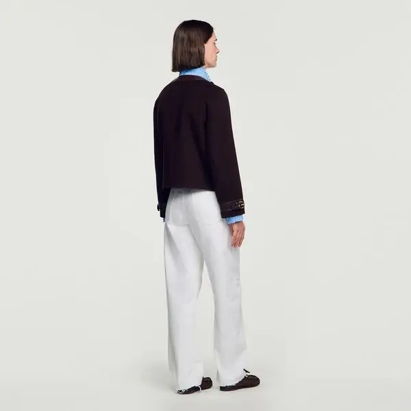 Sandro Short Coat With Lambskin And Metal Buckle Details
