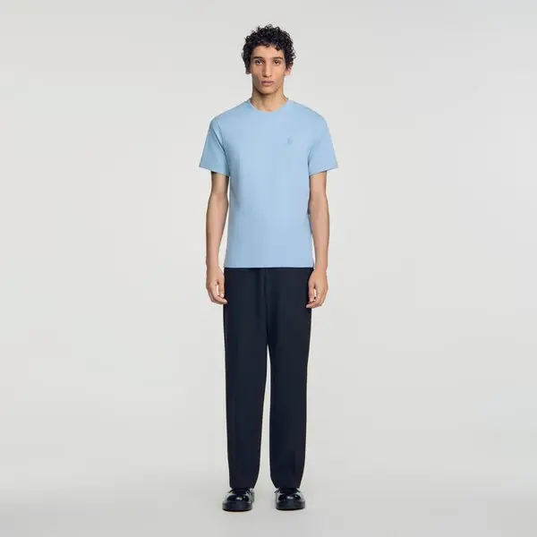 Sandro Cotton Logo T-shirt - Blue Grey