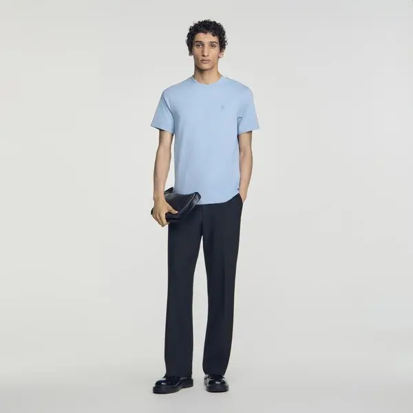 Sandro Cotton Logo T-shirt - Blue Grey