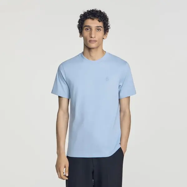 Sandro Cotton Logo T-shirt - Blue Grey