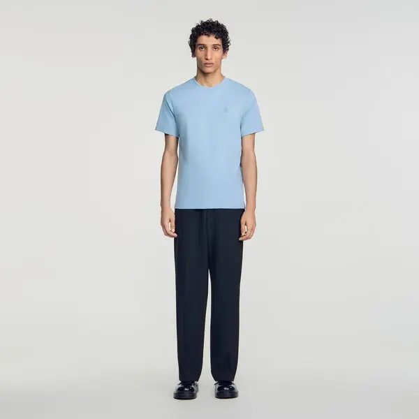 Sandro Cotton Logo T-shirt - Blue Grey