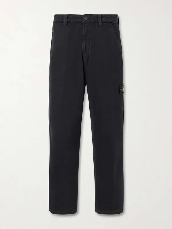 Stone Island Logo-appliquéd Straight-leg Cotton-canvas Trousers