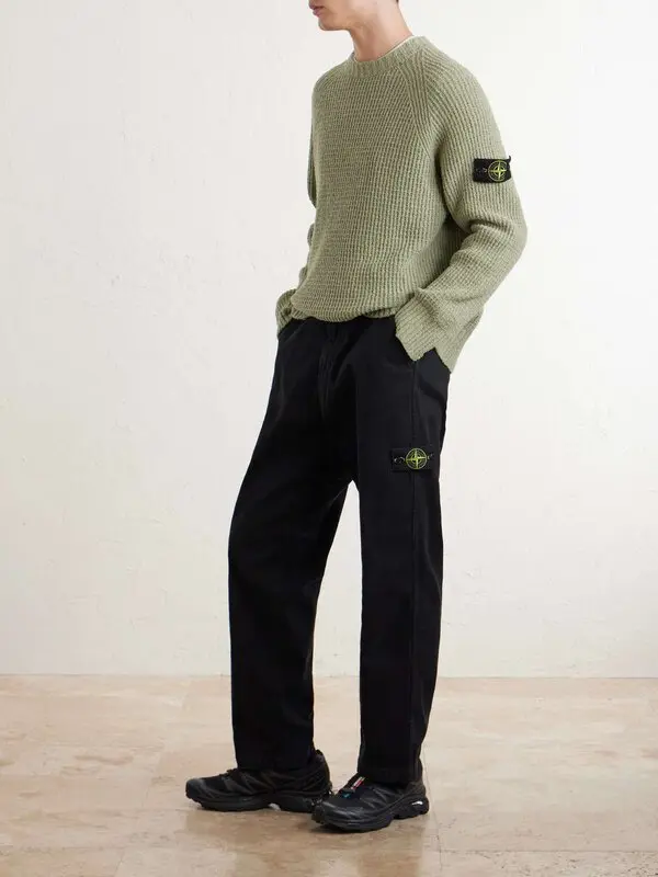 Stone Island Logo-appliquéd Straight-leg Cotton-canvas Trousers