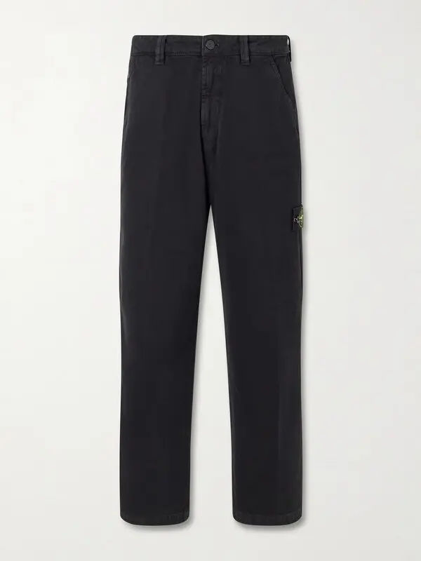 Stone Island Logo-appliquéd Straight-leg Cotton-canvas Trousers - Black