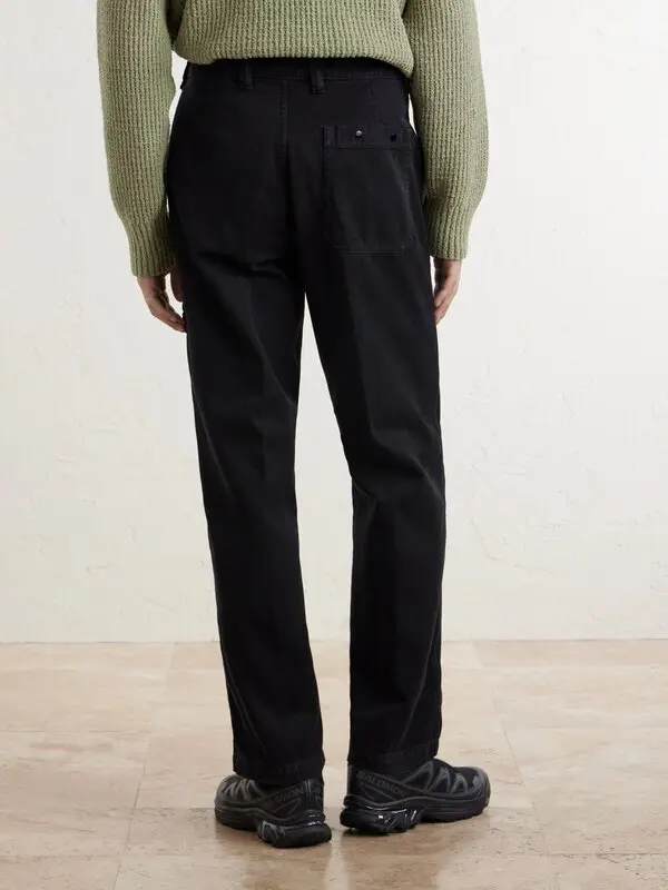Stone Island Logo-appliquéd Straight-leg Cotton-canvas Trousers - Black